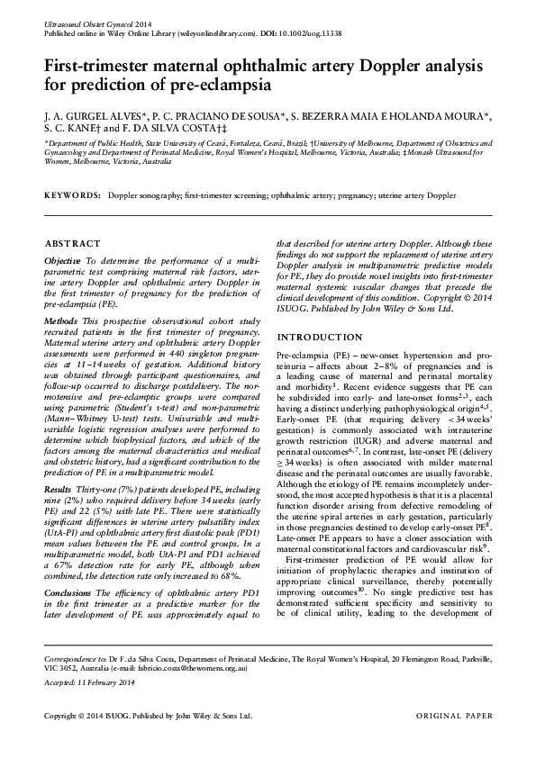 (PDF) First-trimester maternal ophthalmic artery Doppler analysis for ...