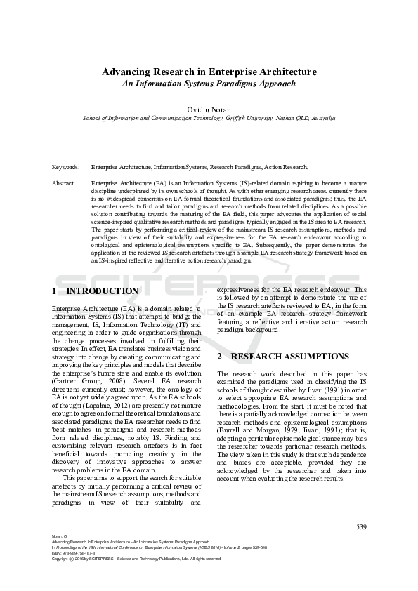 (PDF) Advancing Research in Enterprise Architecture - An Information Systems Paradigms Approach