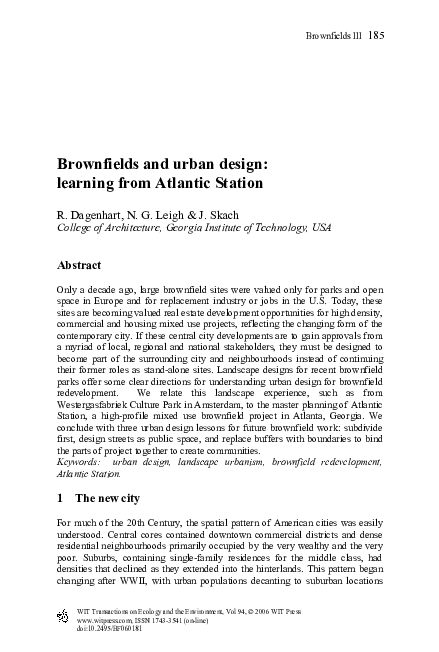 (PDF) Brownfields and urban design: learning from Atlantic Station