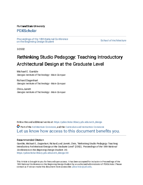 (PDF) Rethinking Studio Pedagogy: Teaching Introductory Architectural ...