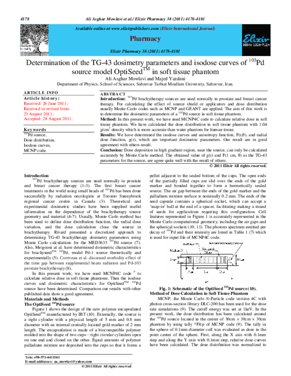 (PDF) Determination of the TG-43 dosimetry parameters and isodose ...