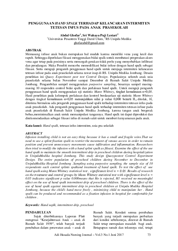 (PDF) Penggunaan Hand Spalk Terhadap Kelancaran Intermiten Tetesan ...