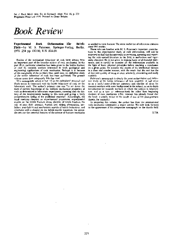 (PDF) Experimental rock deformation—the brittle field