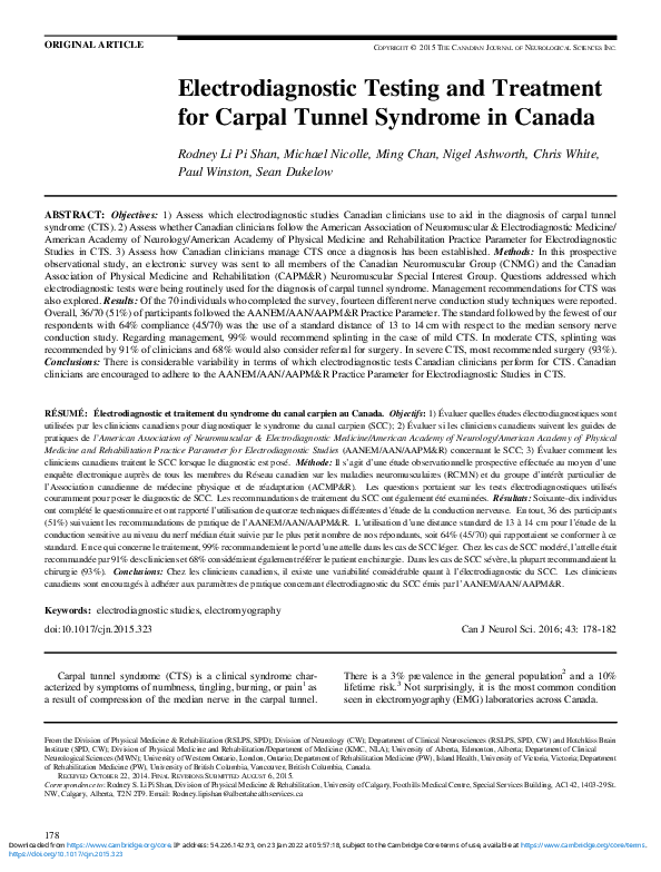 (PDF) Electrodiagnostic Testing and Treatment for Carpal Tunnel ...