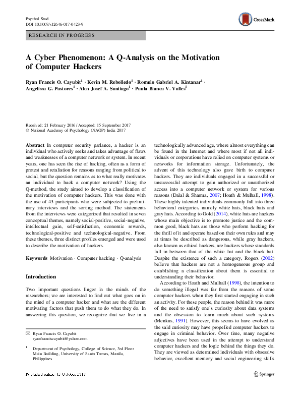 (PDF) A Cyber Phenomenon: A Q-Analysis on the Motivation of Computer Hackers