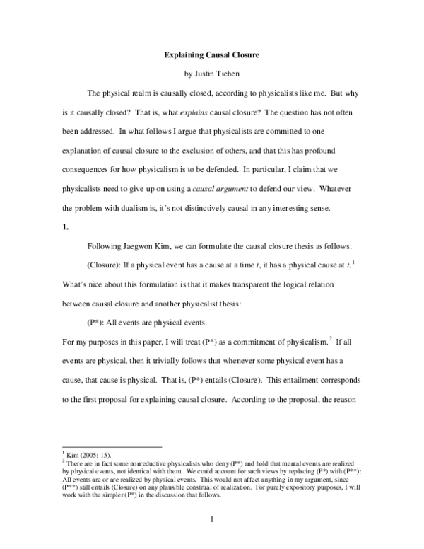 (PDF) Explaining causal closure