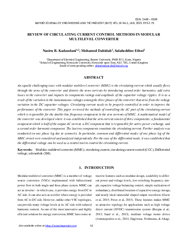 (PDF) Review of Circulating Current Control Methods in Modular ...