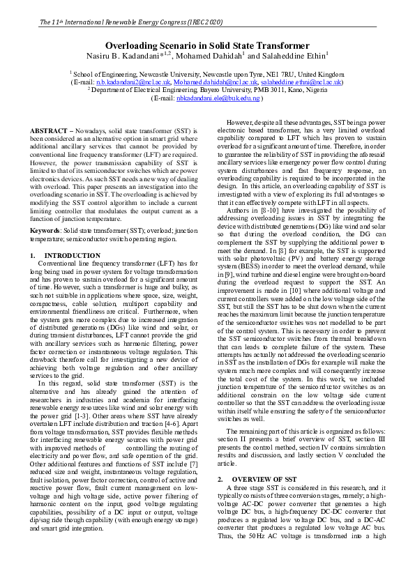 (PDF) Overloading Scenario in Solid State Transformer