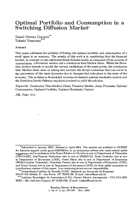 (PDF) Optimal Portfolio and Consumption in a Switching Diffusion Market