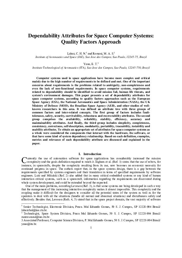 Pdf Dependability Attributes For Space Computer Systems Quality