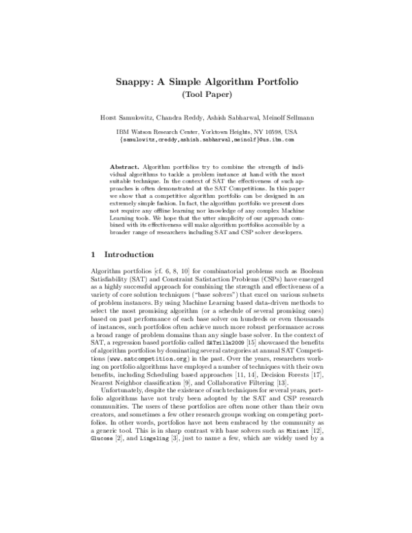 (PDF) Snappy: A Simple Algorithm Portfolio