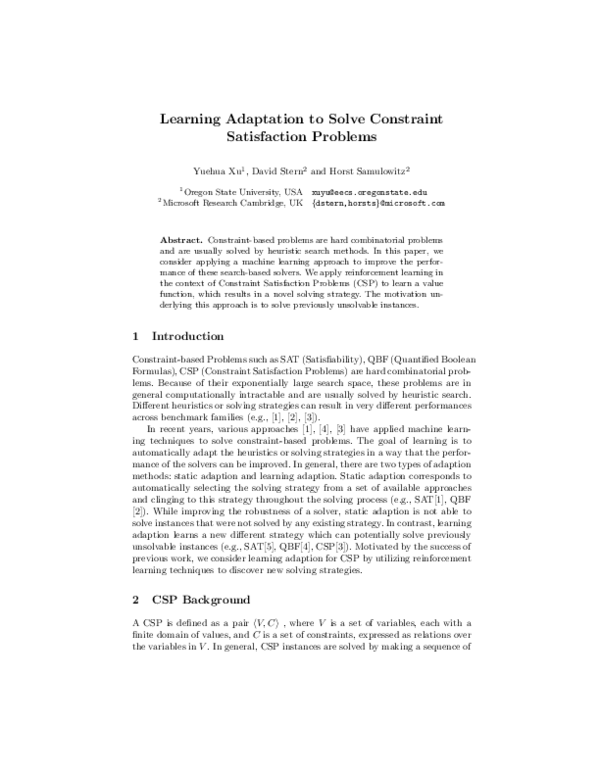 Pdf Learning Adaptation To Solve Constraint Satisfaction Problems