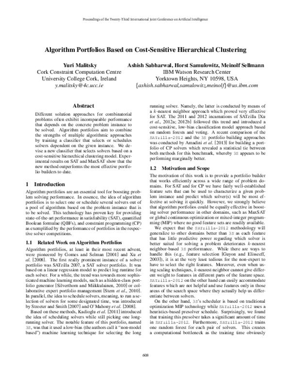 Pdf Algorithm Portfolios Based On Cost Sensitive Hierarchical Clustering Horst Samulowitz 