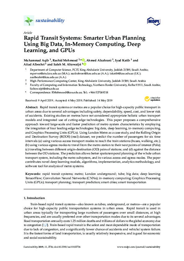 (PDF) Rapid Transit Systems: Smarter Urban Planning Using Big Data, In-Memory Computing, Deep ...