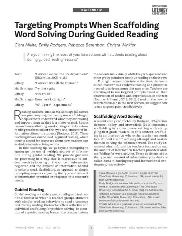 (PDF) Targeting Prompts When Scaffolding Word Solving During Guided Reading