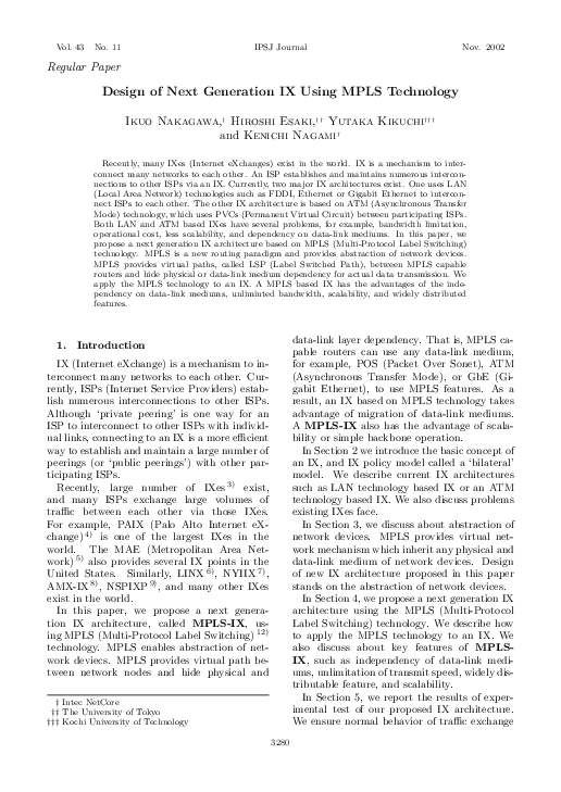 (PDF) A design of a next generation IX using MPLS technology