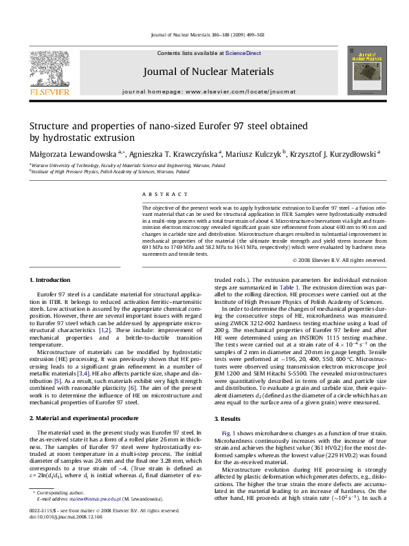 (PDF) Structure and properties of nano-sized Eurofer 97 steel obtained ...