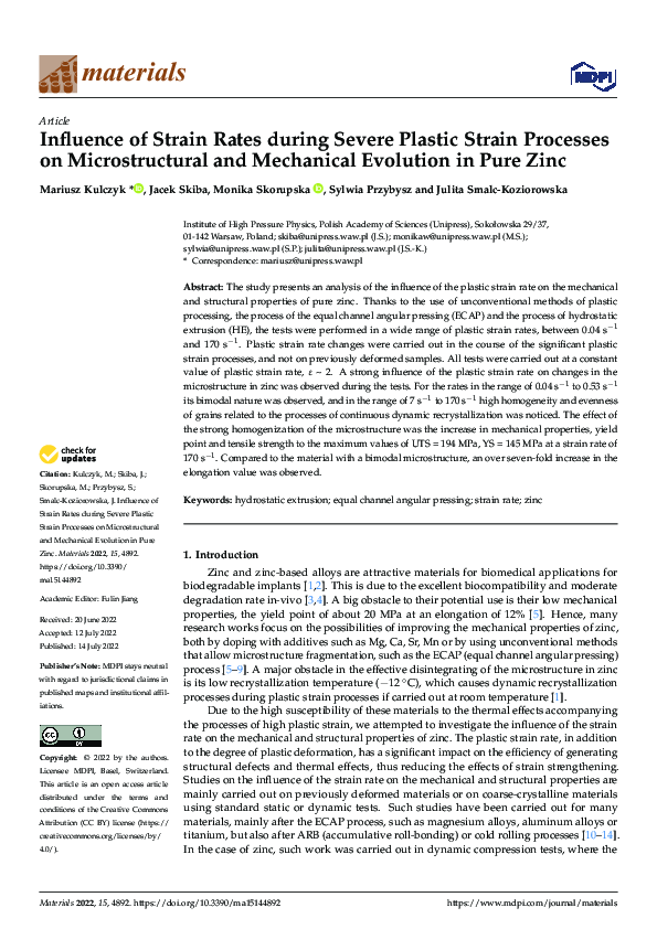 (PDF) Influence of Strain Rates during Severe Plastic Strain Processes ...