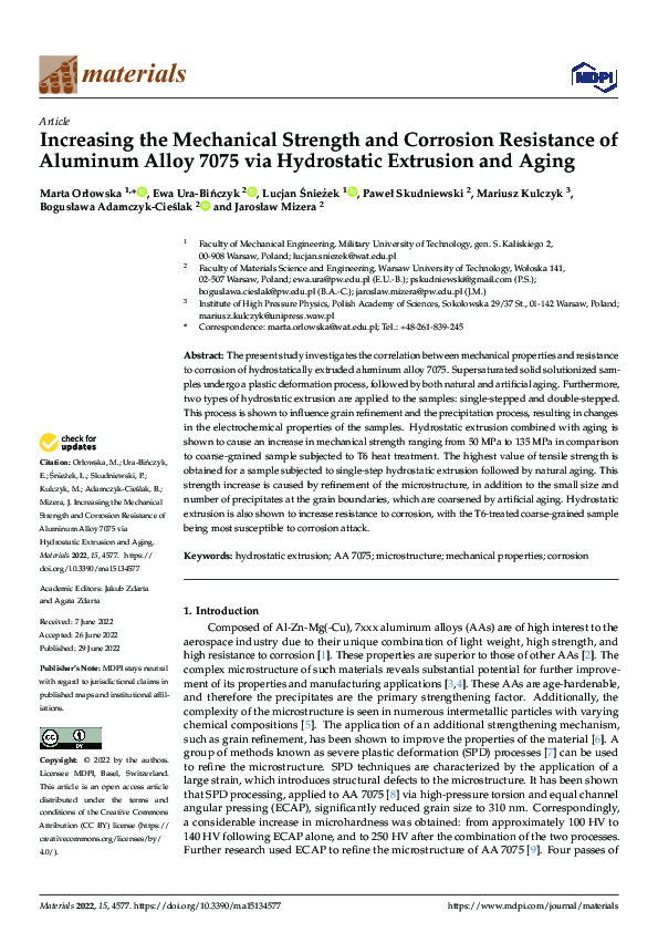 (PDF) Increasing the Mechanical Strength and Corrosion Resistance of Aluminum Alloy 7075 via ...