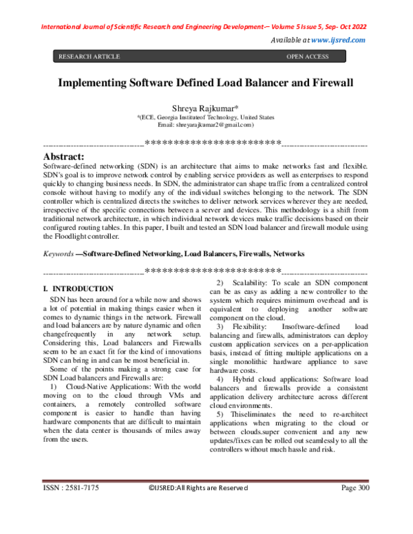(PDF) Implementing Software Defined Load Balancer and Firewall