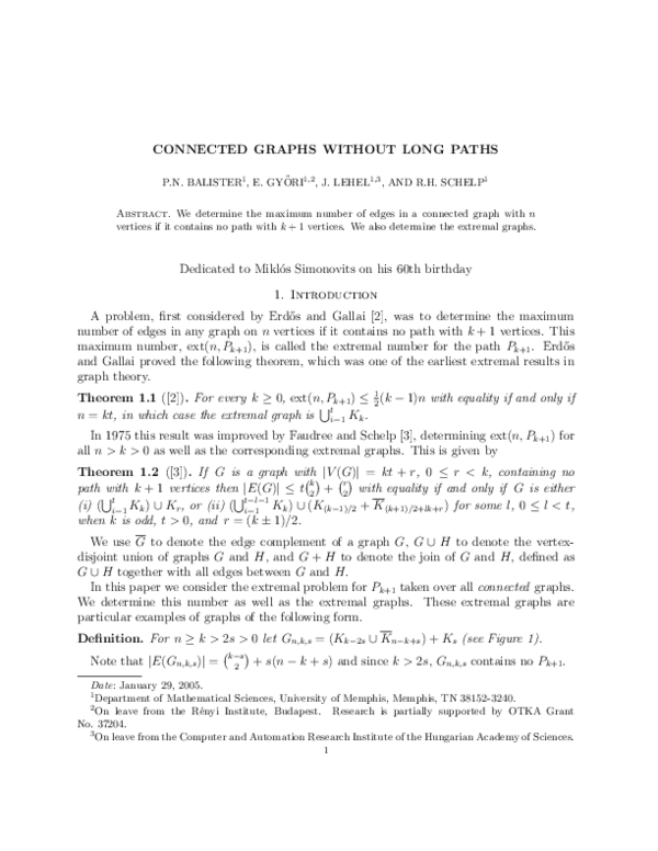(PDF) Connected graphs without long paths