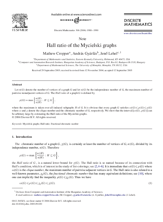 (PDF) Hall ratio of the Mycielski graphs
