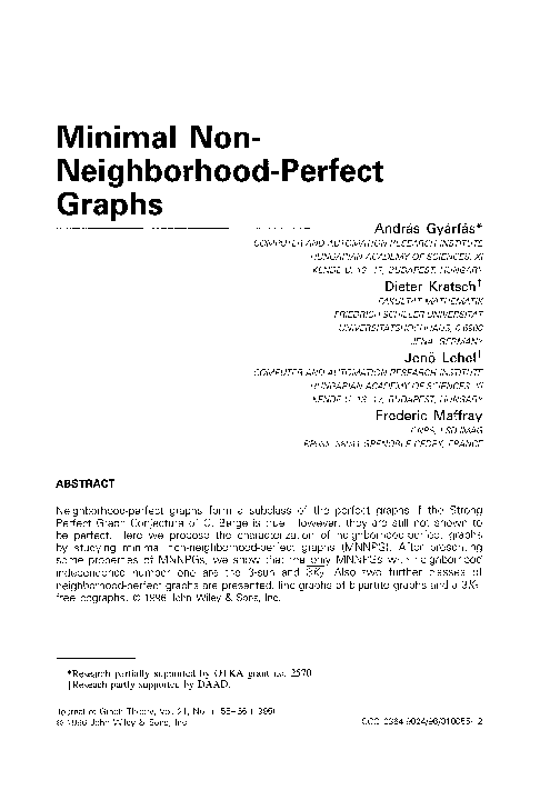 (PDF) Minimal non-neighborhood-perfect graphs