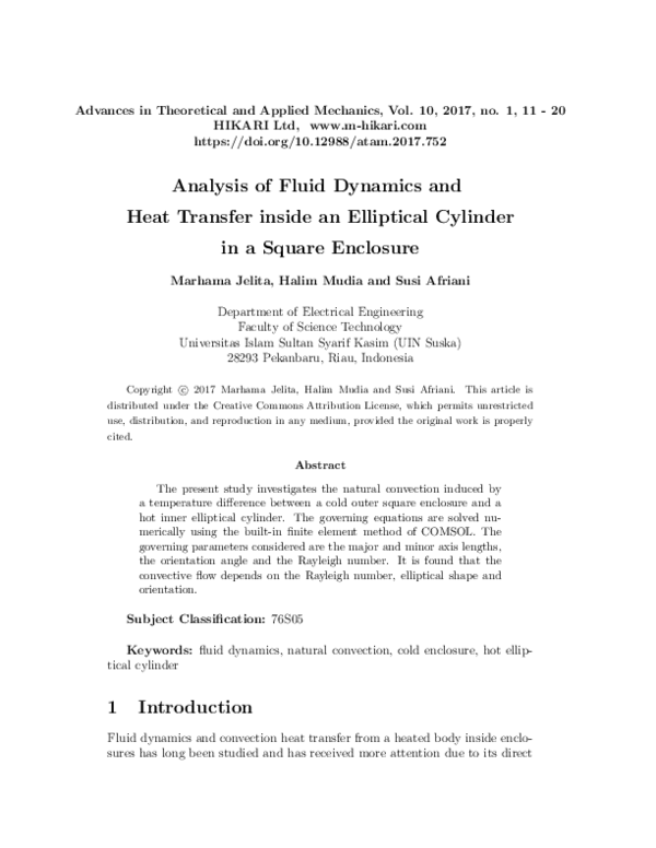 (PDF) Analysis of fluid dynamics and heat transfer inside an elliptical ...