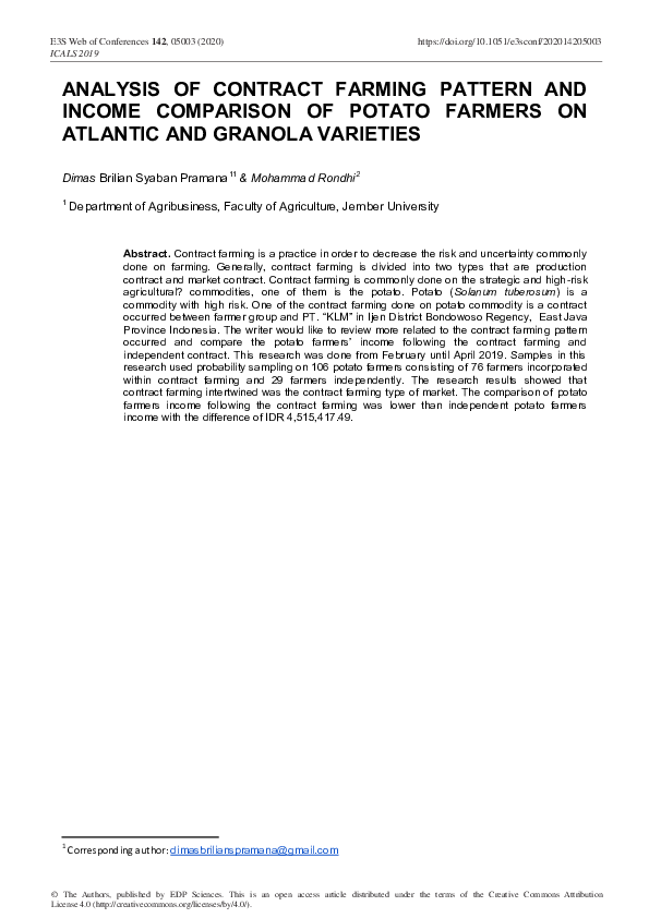 (PDF) Analysis of contract farming pattern and income comparison of ...