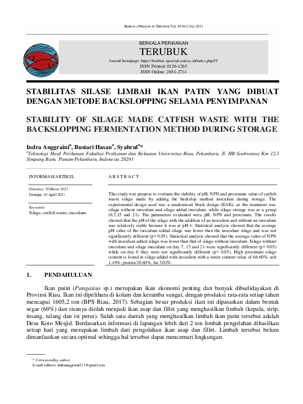 (PDF) Stability of Silage Made Catfish Waste with the Backslopping ...
