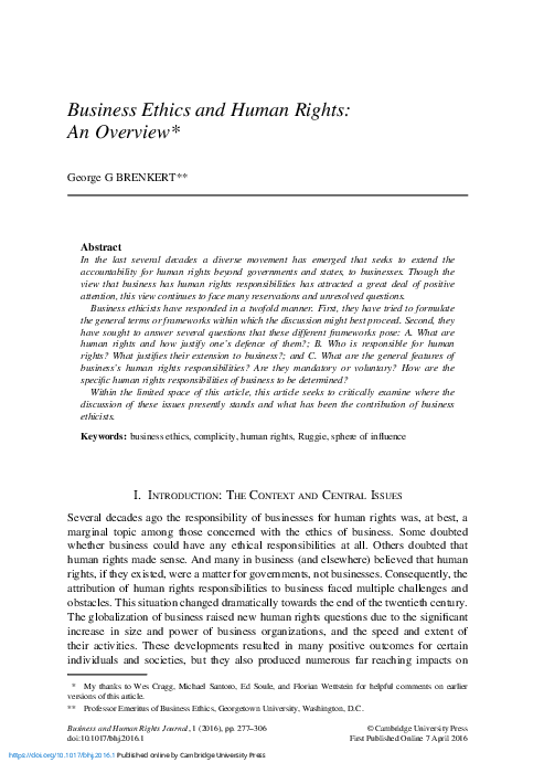 (PDF) Business Ethics and Human Rights: An Overview