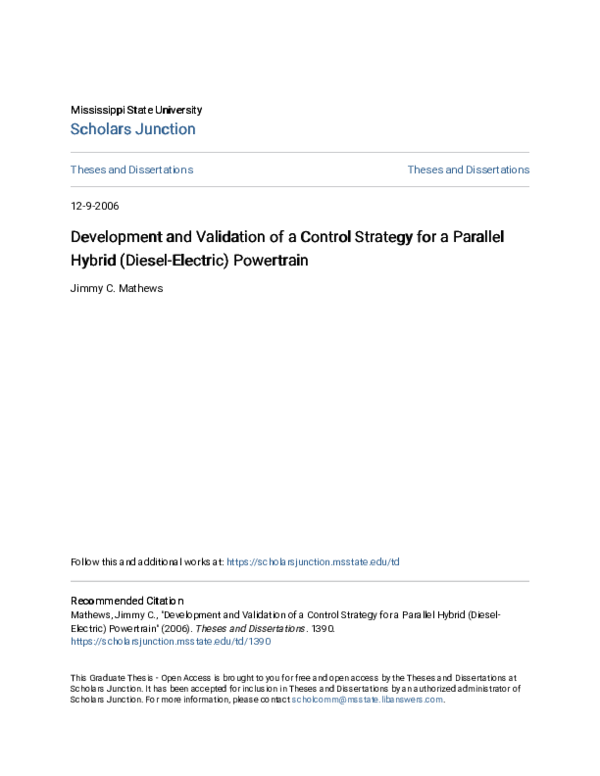 (PDF) Development and Validation of a Control Strategy for a Parallel ...