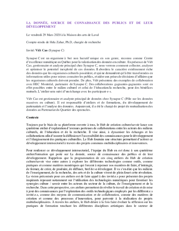 (PDF) La donnée, source de connaissance des publics et de leur développement