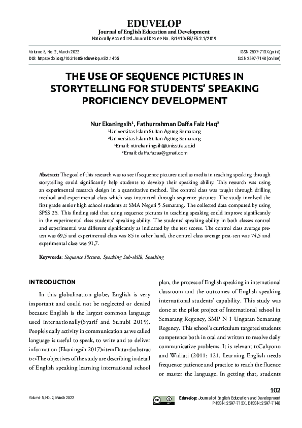 (PDF) The Use of Sequence Pictures in Storytelling for Students’ Speaking Proficiency Development