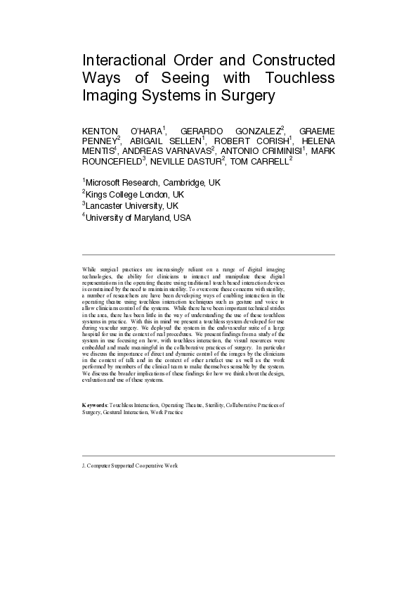 (PDF) Interactional Order and Constructed Ways of Seeing with Touchless ...