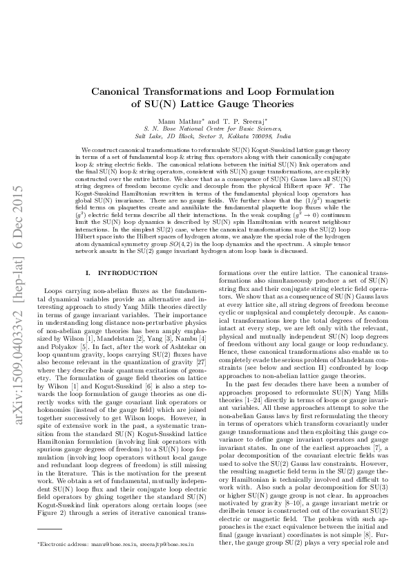 (PDF) Loop Dynamics in SU(N) Lattice Gauge Theory