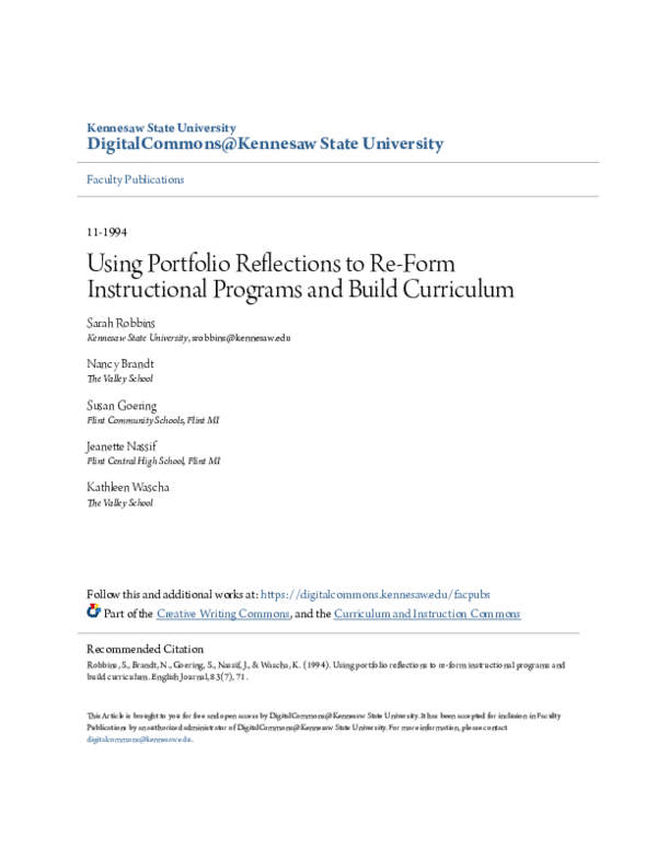 (PDF) Using Portfolio Reflections to Re-Form Instructional Programs and ...