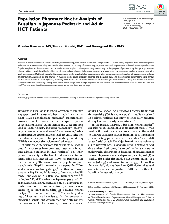 (PDF) Population Pharmacokinetic Analysis of Busulfan in Japanese Pediatric and Adult HCT Patients