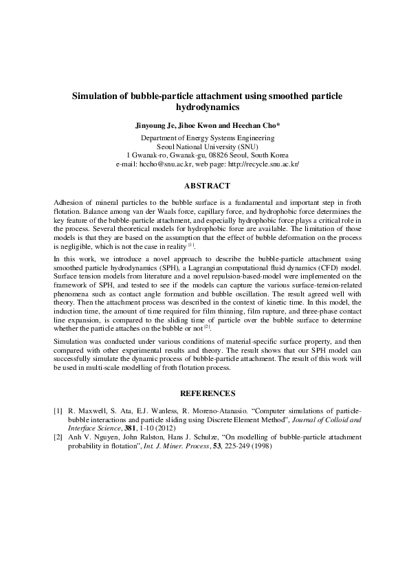 (PDF) Simulation of bubble-particle attachment using smoothed particle hydrodynamics