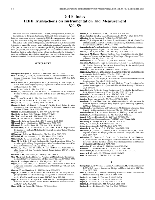 (PDF) 2010 Index IEEE Transactions on Instrumentation and Measurement ...