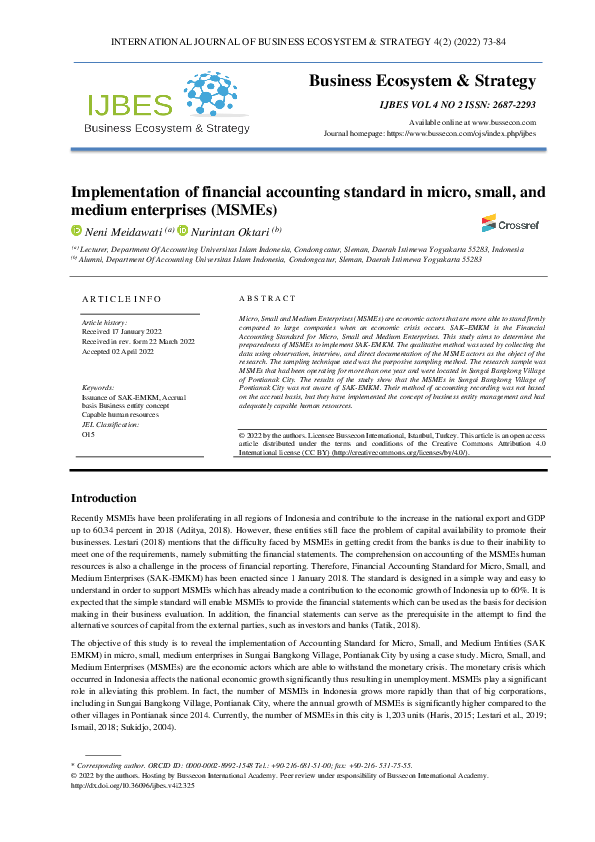 (PDF) Implementation of financial accounting standard in micro, small, and medium enterprises ...