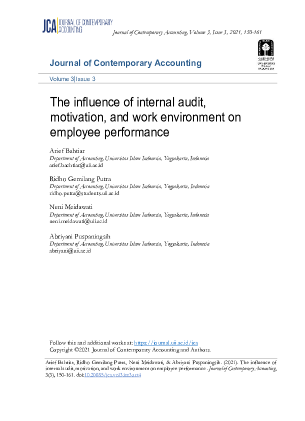 (PDF) The influence of internal audit, motivation, and work environment ...