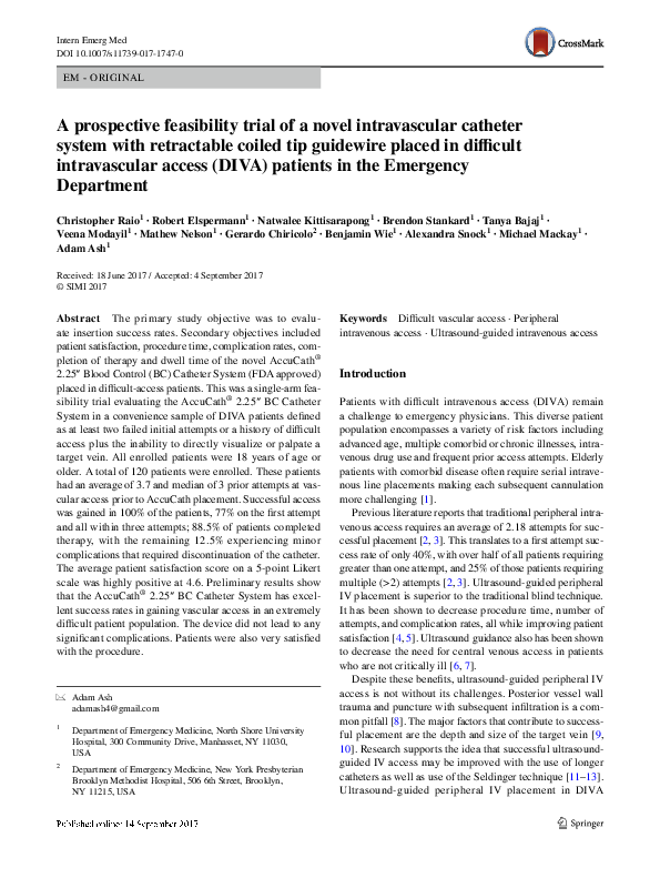 (PDF) A prospective feasibility trial of a novel intravascular catheter ...