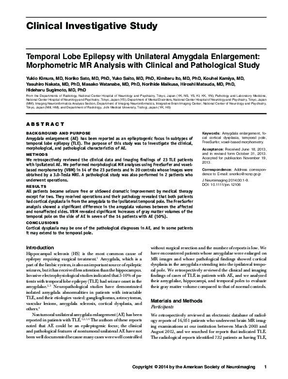 (PDF) Temporal Lobe Epilepsy with Unilateral Amygdala Enlargement ...