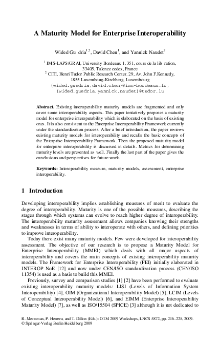 (PDF) A Maturity Model for Enterprise Interoperability