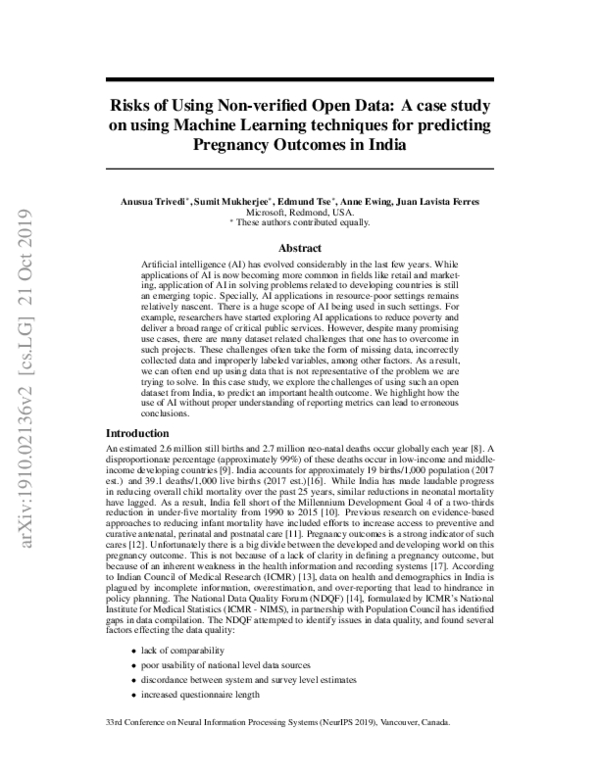 (PDF) Risks of Using Non-verified Open Data: A case study on using Machine Learning techniques ...
