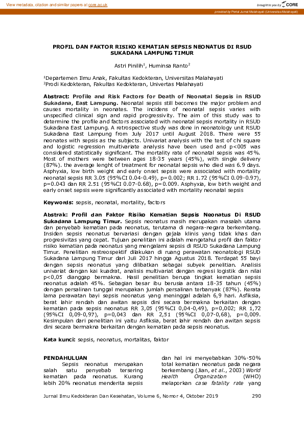 (PDF) Profil Dan Faktor Risiko Kematian Sepsis Neonatus DI Rsud ...