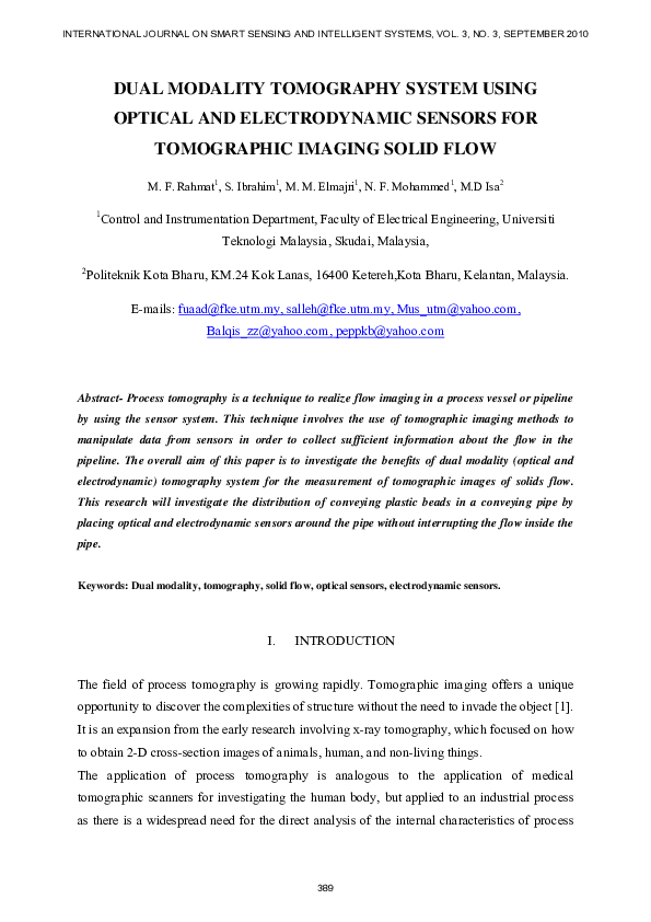 (PDF) Dual Modality Tomography System Using Optical and Electrodynamic Sensors for Tomographic ...