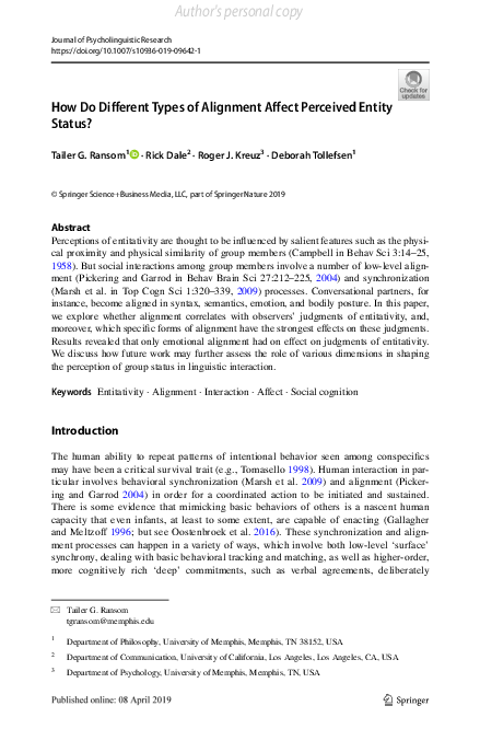 (PDF) How Do Different Types of Alignment Affect Perceived Entity Status?