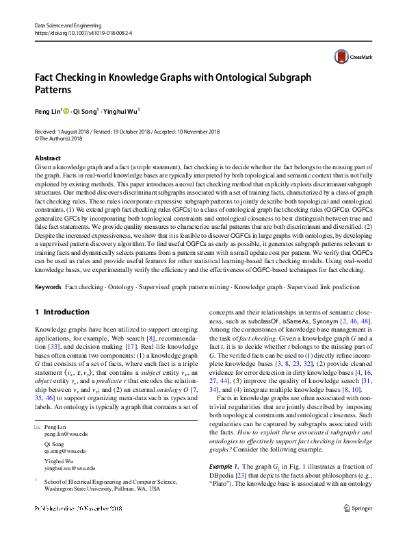 (PDF) Fact Checking in Knowledge Graphs with Ontological Subgraph Patterns | Qi Song - Academia.edu